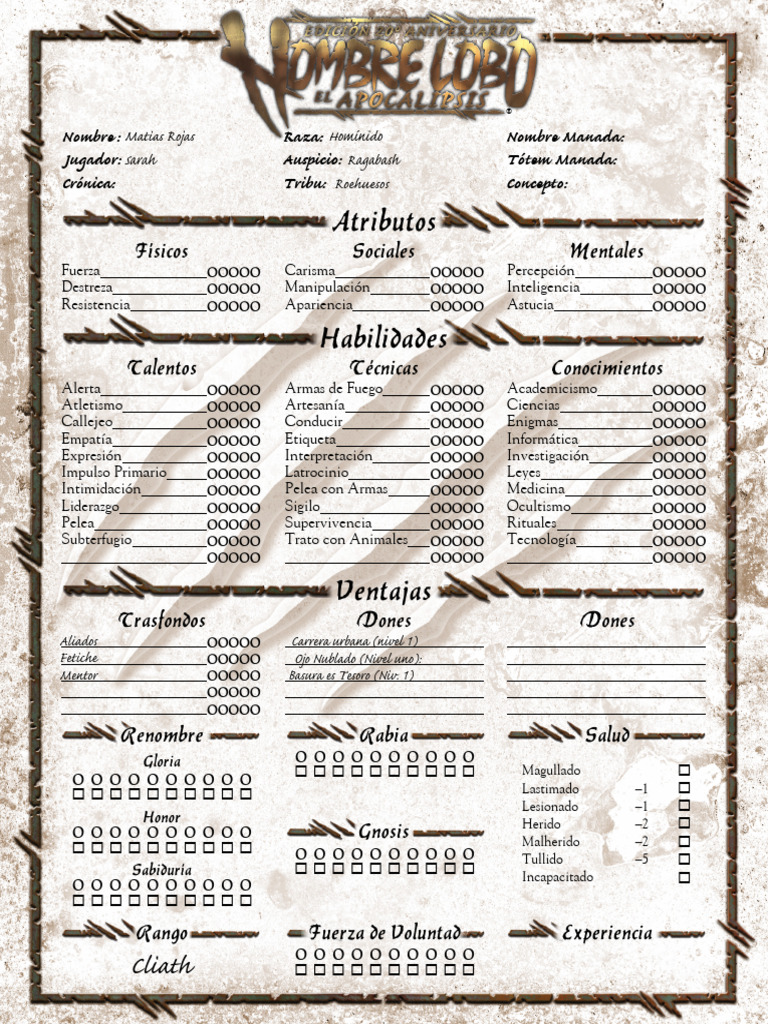 Ficha Hombre Lobo - PDF Matias | PDF