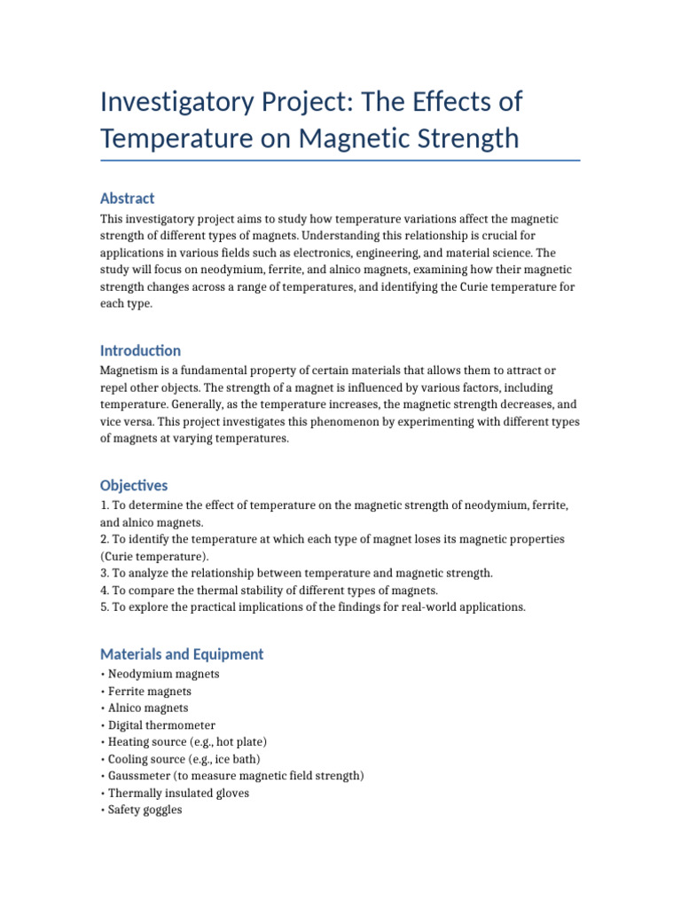 Expanded Investigatory Project Temperature Vs Magnetic Strength | PDF ...