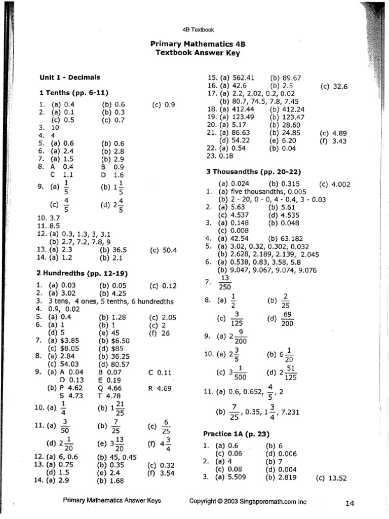 Singaporemath Level 4b Answer Key | PDF