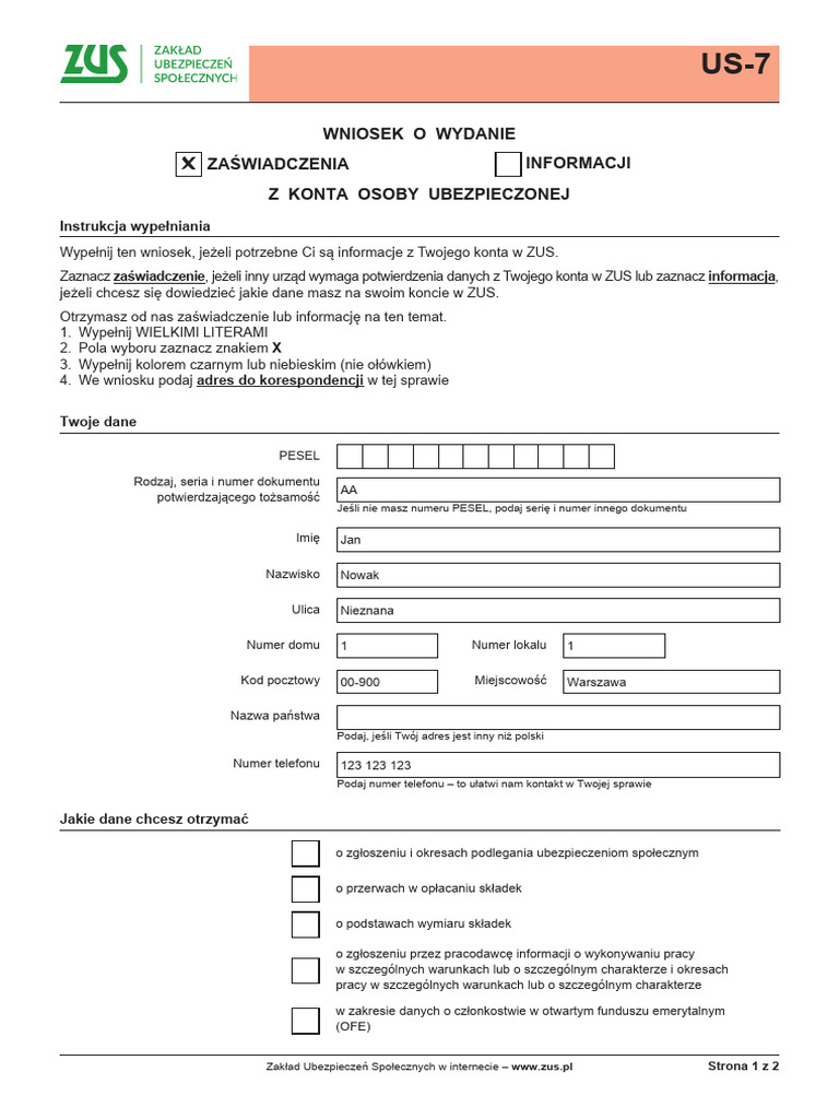 Wzor Druku Us 7 Przyklad | PDF