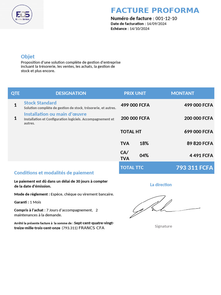 Modèle de Facture Proforma Simple | PDF | Facture | Taxe sur la valeur ...