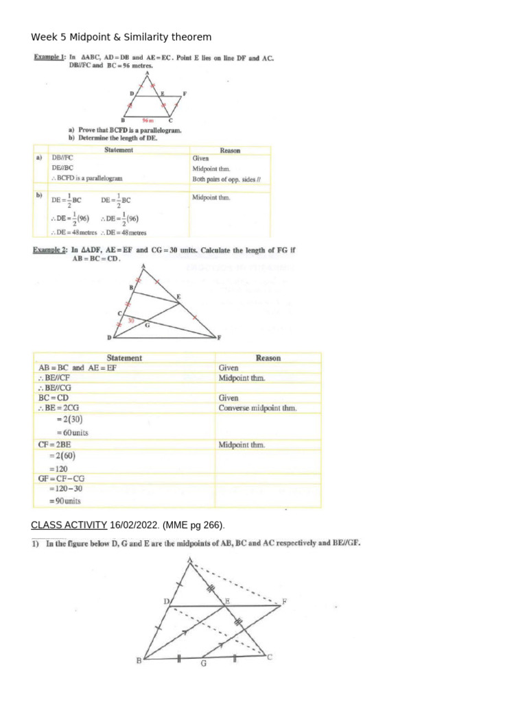 Week 5 Midpoint & Similarity Theorem | PDF