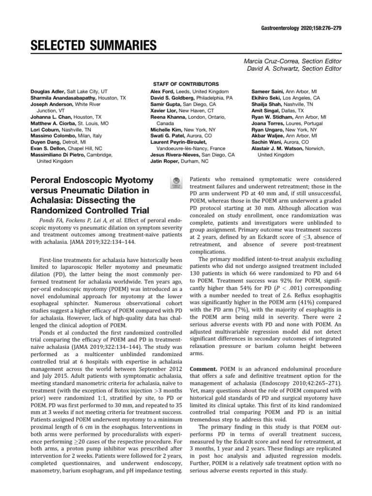 Peroral Endoscopic Myotomy | PDF | Gastroenterology | Clinical Medicine