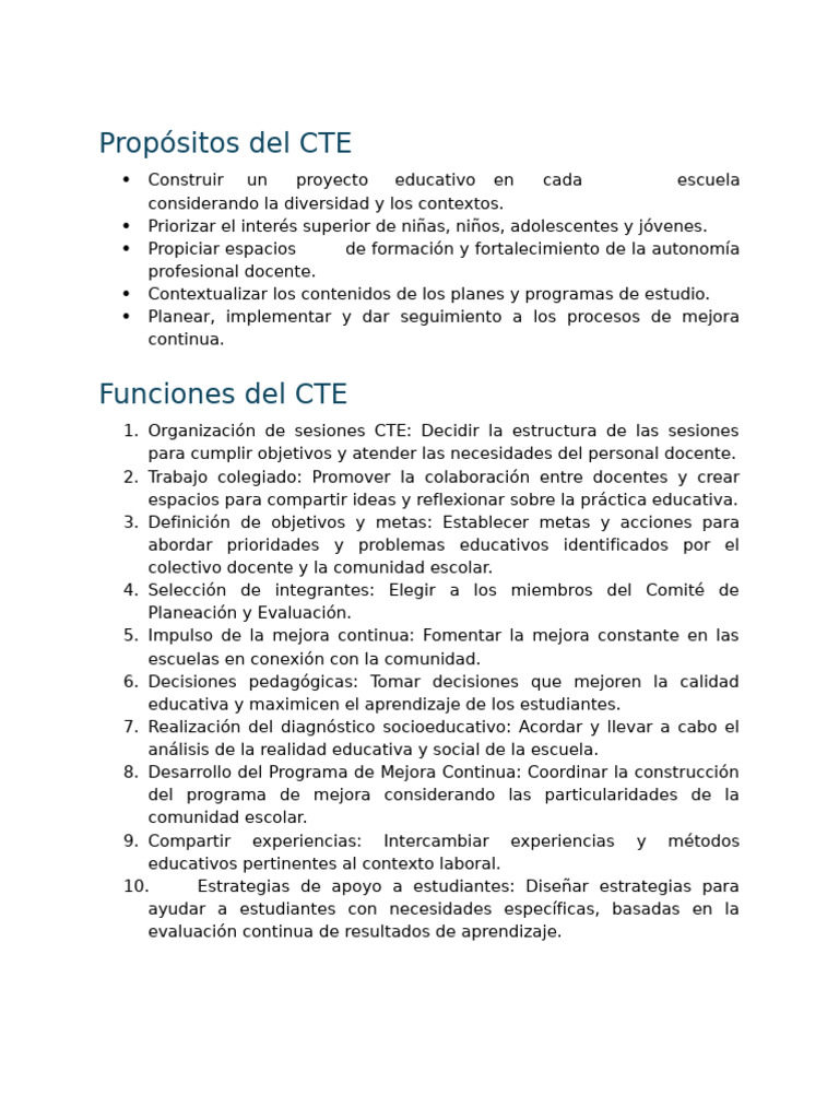 Propósitos y Funciones Del CTE | PDF