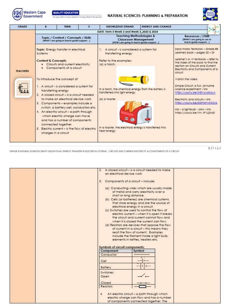 Grade 8 Energy Transfer Lesson Plan | PDF | Electricity | Electrical ...