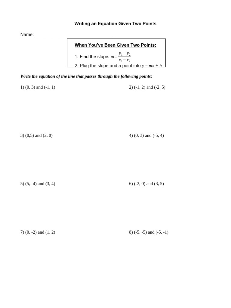 Writing an Equation Given Two Points | PDF