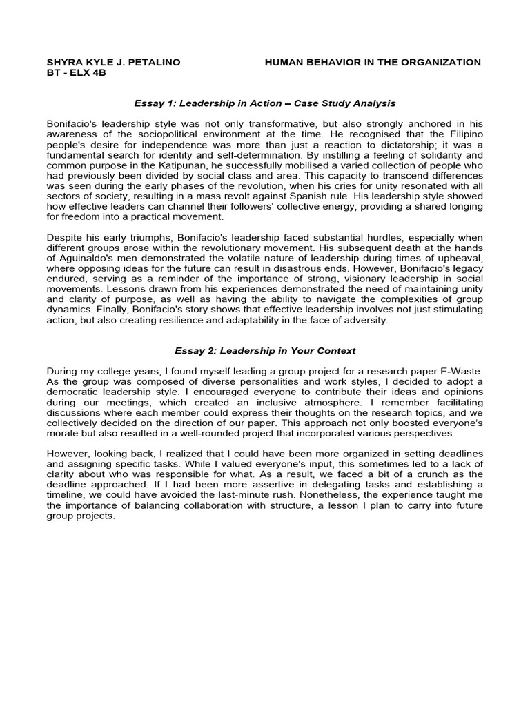 Petalino, Shyra Kyle J - Bt-Elx4b - Hbo - Finals-Activity#2 | PDF | Leadership | Social Psychology