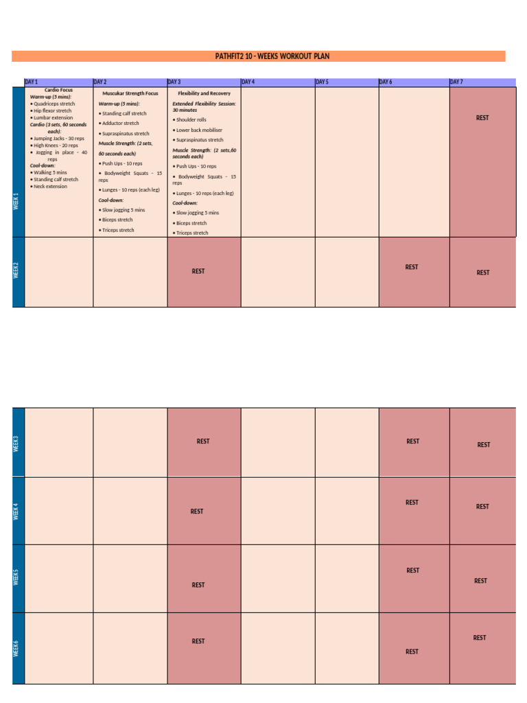 10-Weeks Workout Routine Plan | PDF | Musculoskeletal System | Physical ...