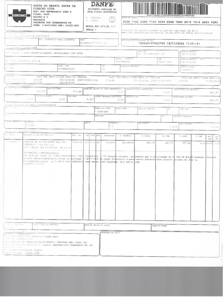 Nfe 891572 Boleto | PDF