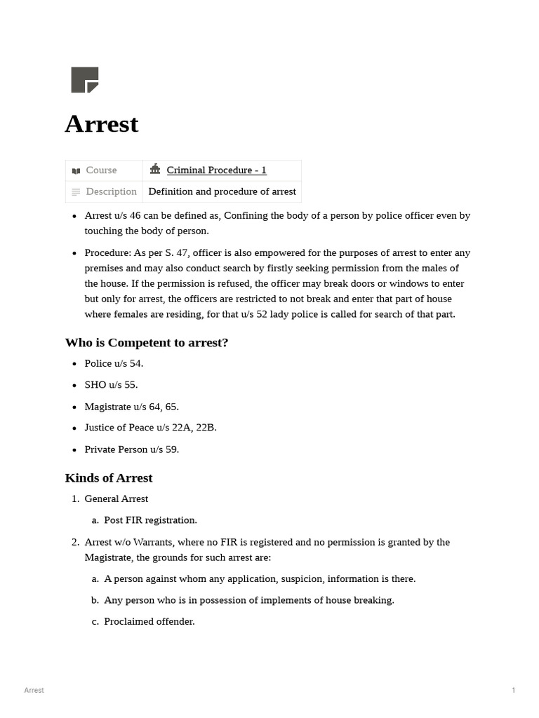 Arrest Procedures and Competencies Explained | PDF | Arrest | Crimes