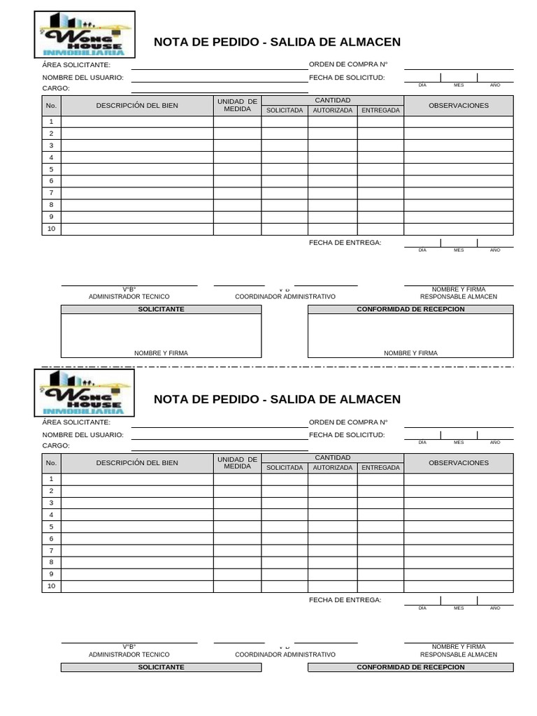 Formato Nota de Salida de Almacen | PDF