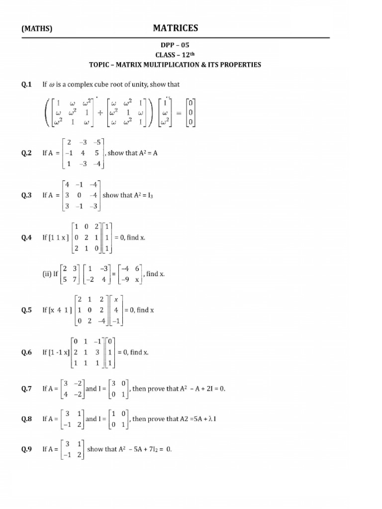 Matrix Assignment 1-2 | PDF