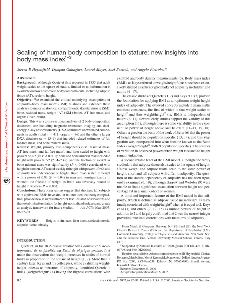 Am J Clin Nutr-2007-Heymsfield-82-91 | PDF | Body Mass Index | Linear ...
