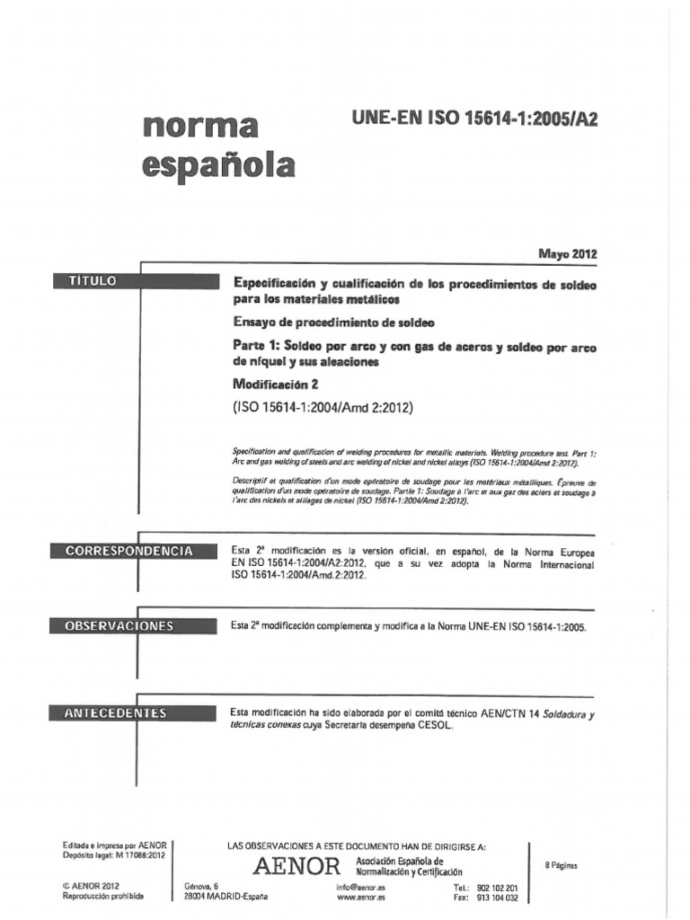 Une en Iso 15614-1 - 2005 - A2 - 2012 | PDF