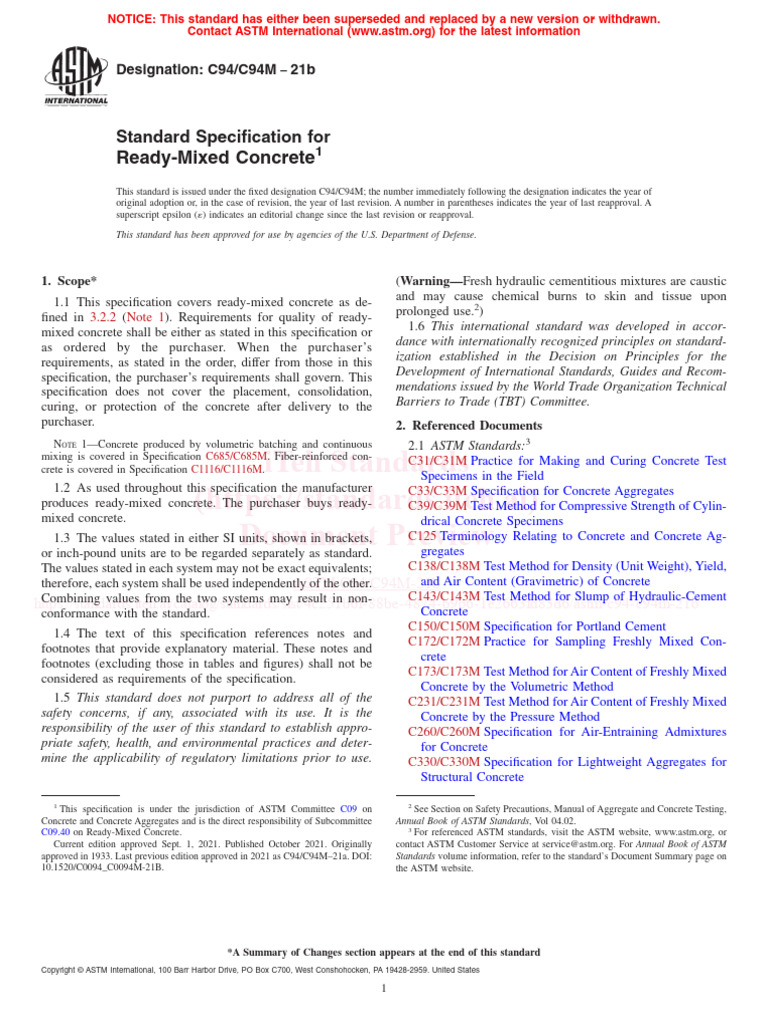 ASTM-C94-C94M-21b | PDF | Concrete | Weighing Scale