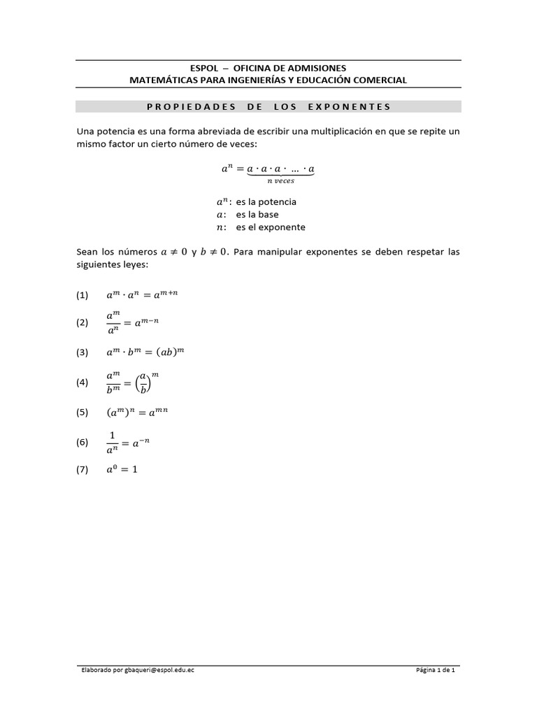 PDF 04 Propiedades de los exponentes | PDF