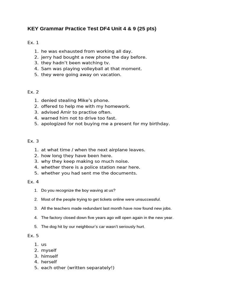 Grammar Practice Test Units 4 & 9 | PDF
