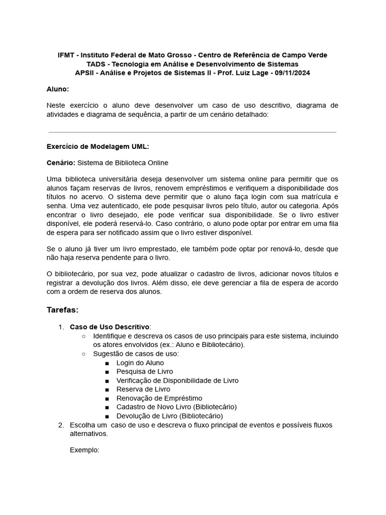 Exercício de Modelagem UML: Biblioteca Online | PDF | Diagrama de caso ...