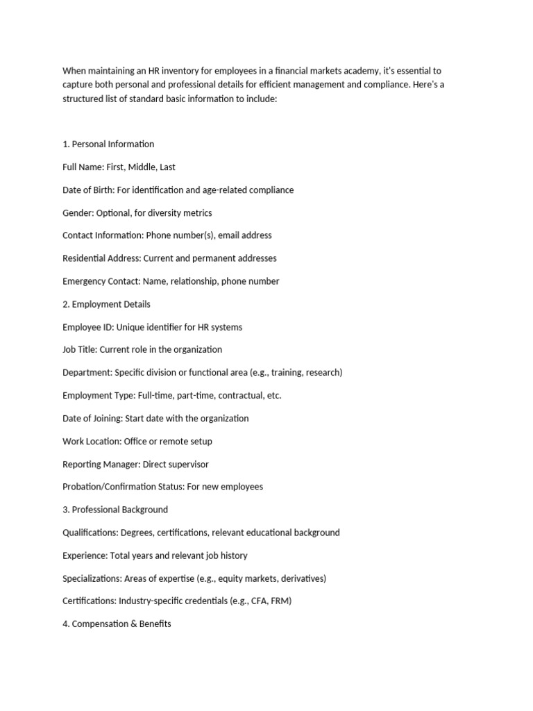 HR Inventory Template | PDF | Employment | Identity Document