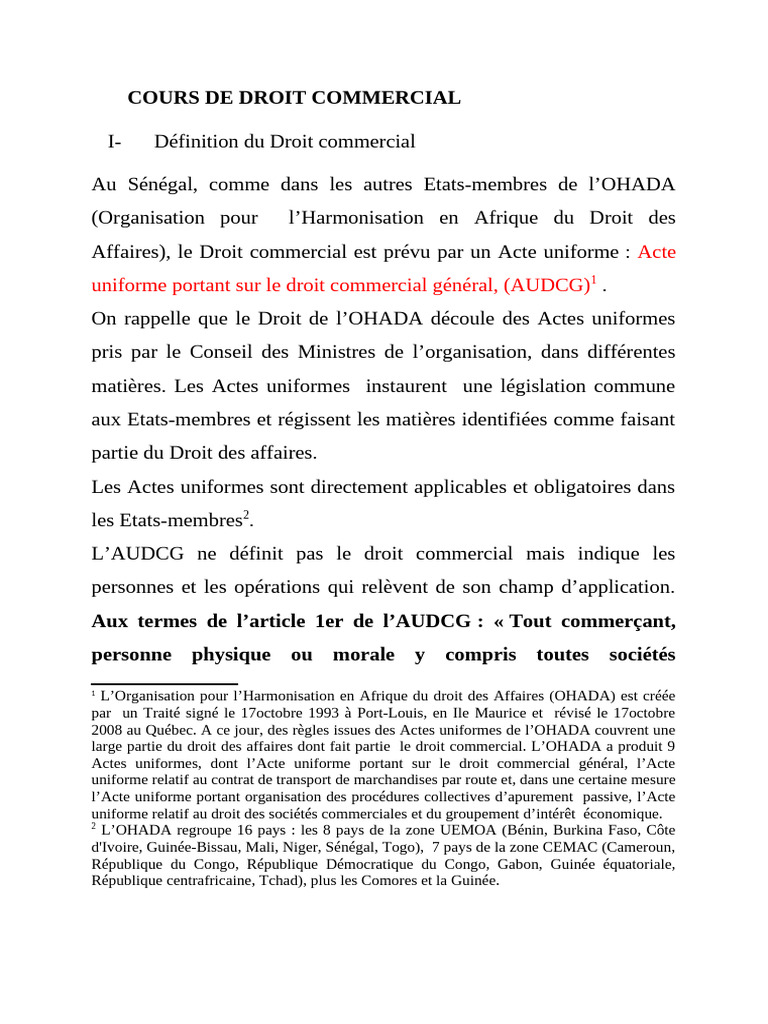 Droit Commercial Général OHADA | PDF | Courtier | Commerce