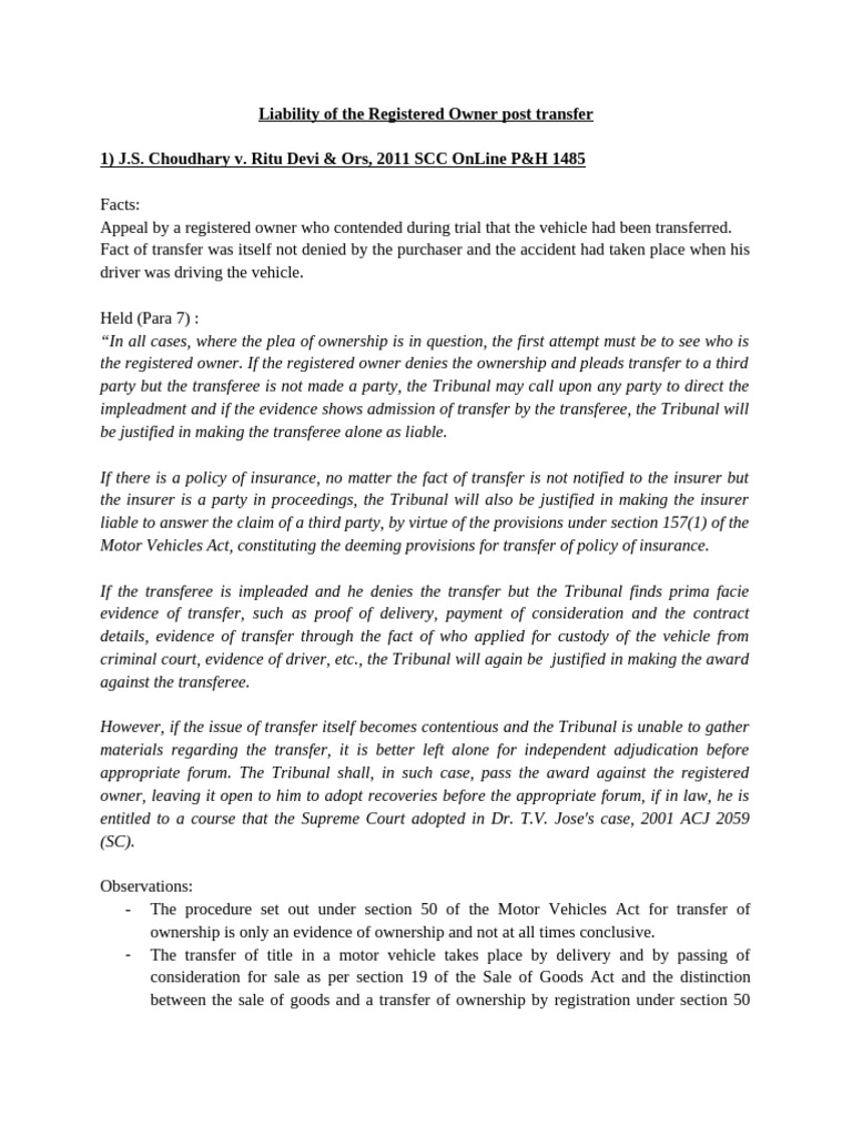 Liability of Registered Owner | PDF | Insurance | Tribunal