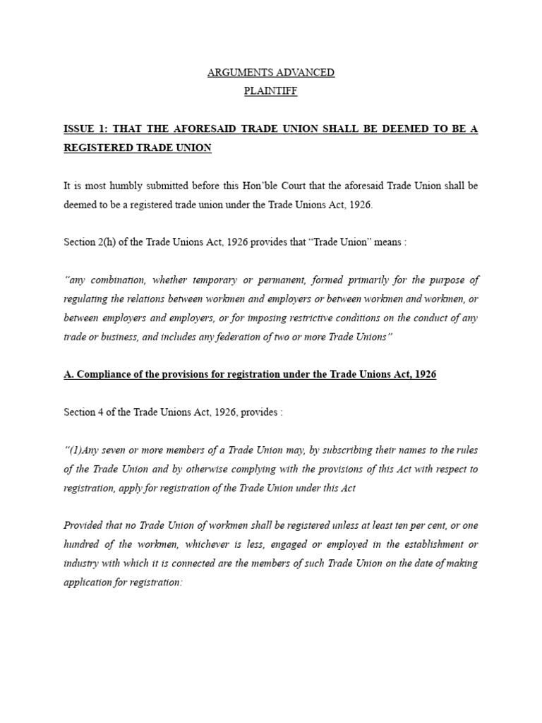 Plaintiff Arguments Advanced | PDF | Employment | Strike Action