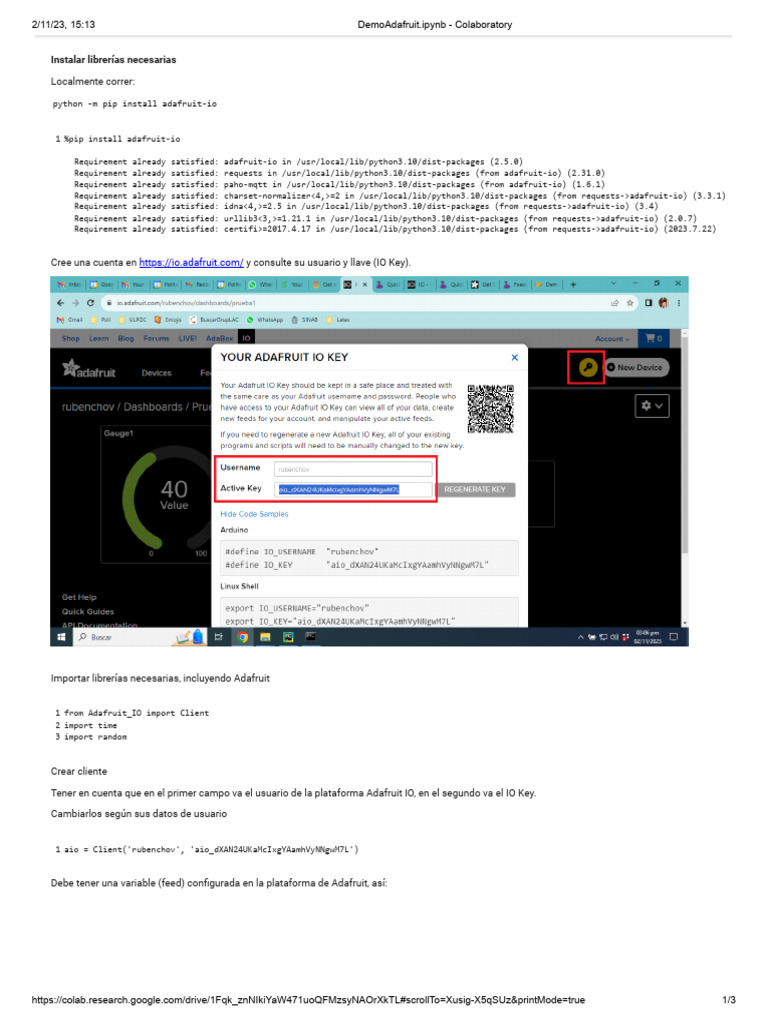 Guía de Configuración Adafruit IO en Python | PDF | Informática | Programación de computadoras