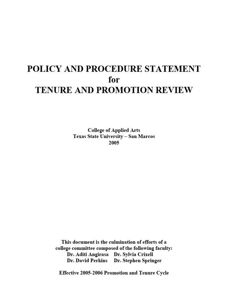 Tenure and Promotion Review Policy | PDF | Curriculum | University