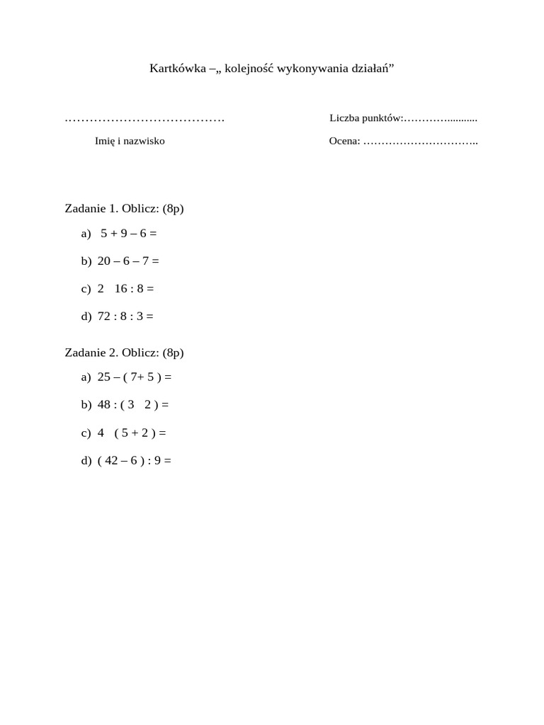 Kartkówka kl4 | PDF
