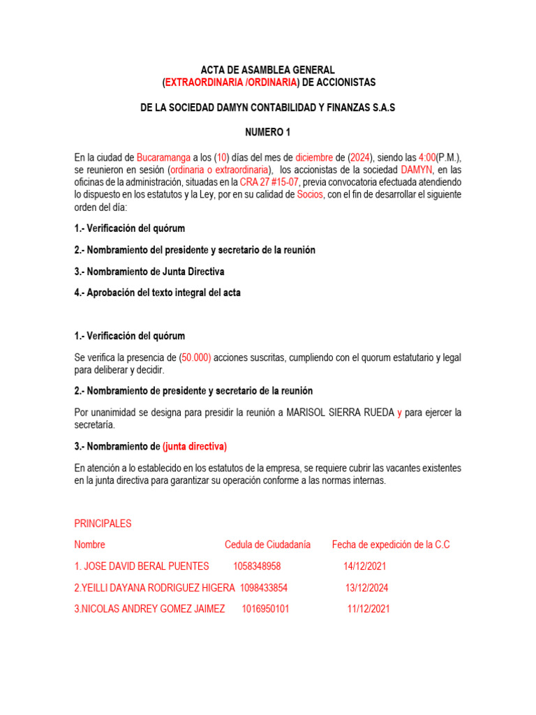 Acta Junta Directiva | PDF