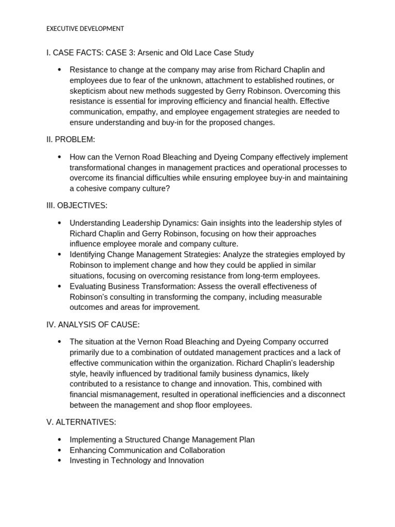 CASE 3 Arsenic and Old Lace Case Study | PDF | Change Management ...