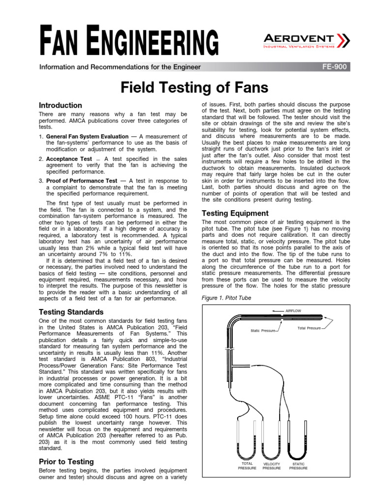 Field Testing of Fans FE 900 | PDF | Pressure Measurement | Pressure