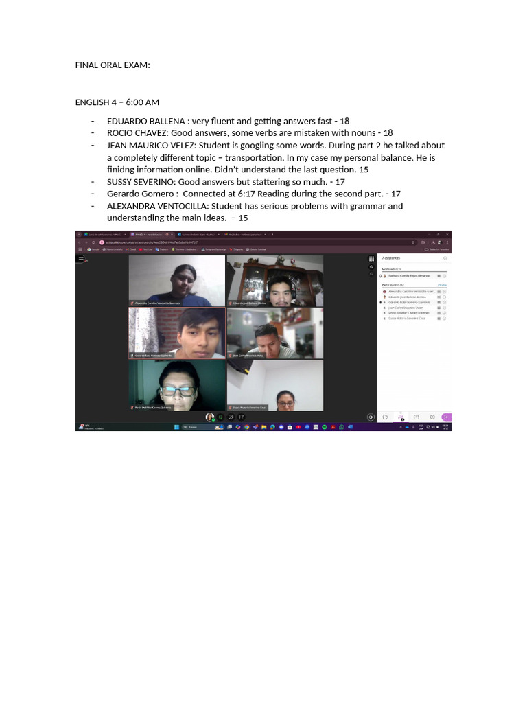 Final Oral Exam | PDF