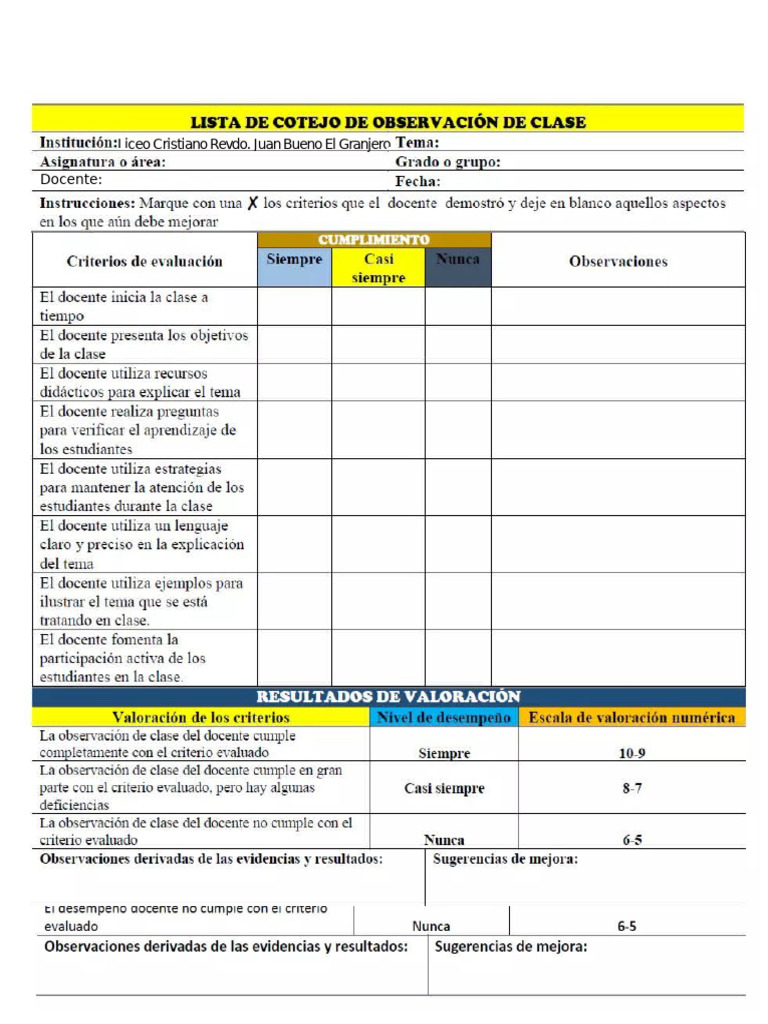 hoja de cotejo | PDF