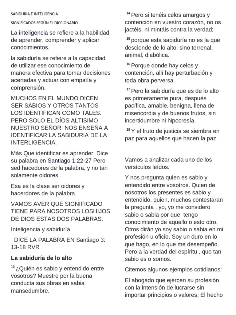 SABIDURIA E INTELIGENCIA- explicacion | PDF | Sabiduría | Amor