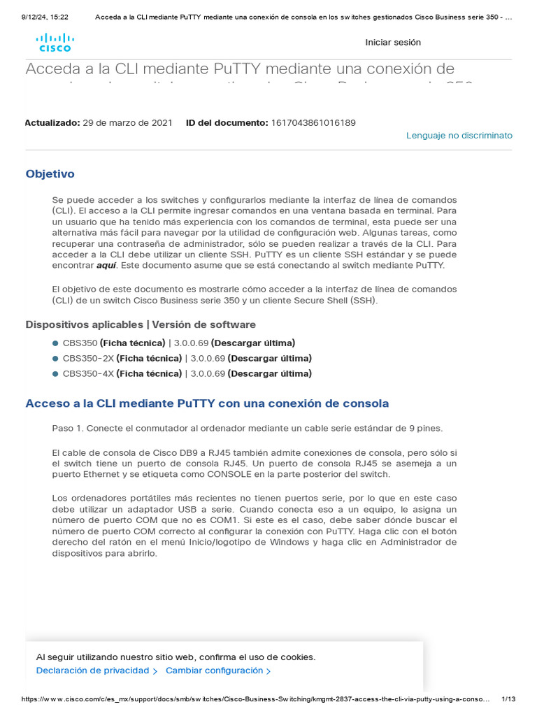 Acceda a la CLI mediante PuTTY mediante una conexión de consola en los ...
