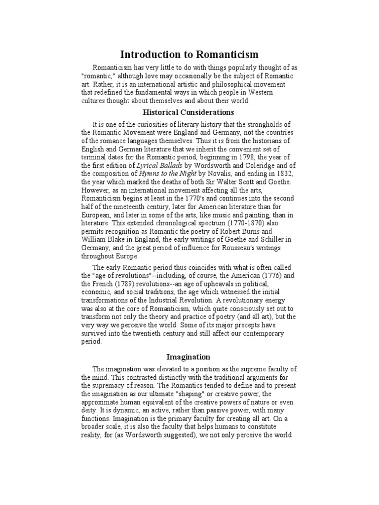 Introduction To Romanticism: Historical Considerations | PDF ...