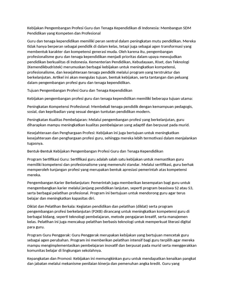 Kebijakan Pengembangan Profesi Guru 2025 | PDF