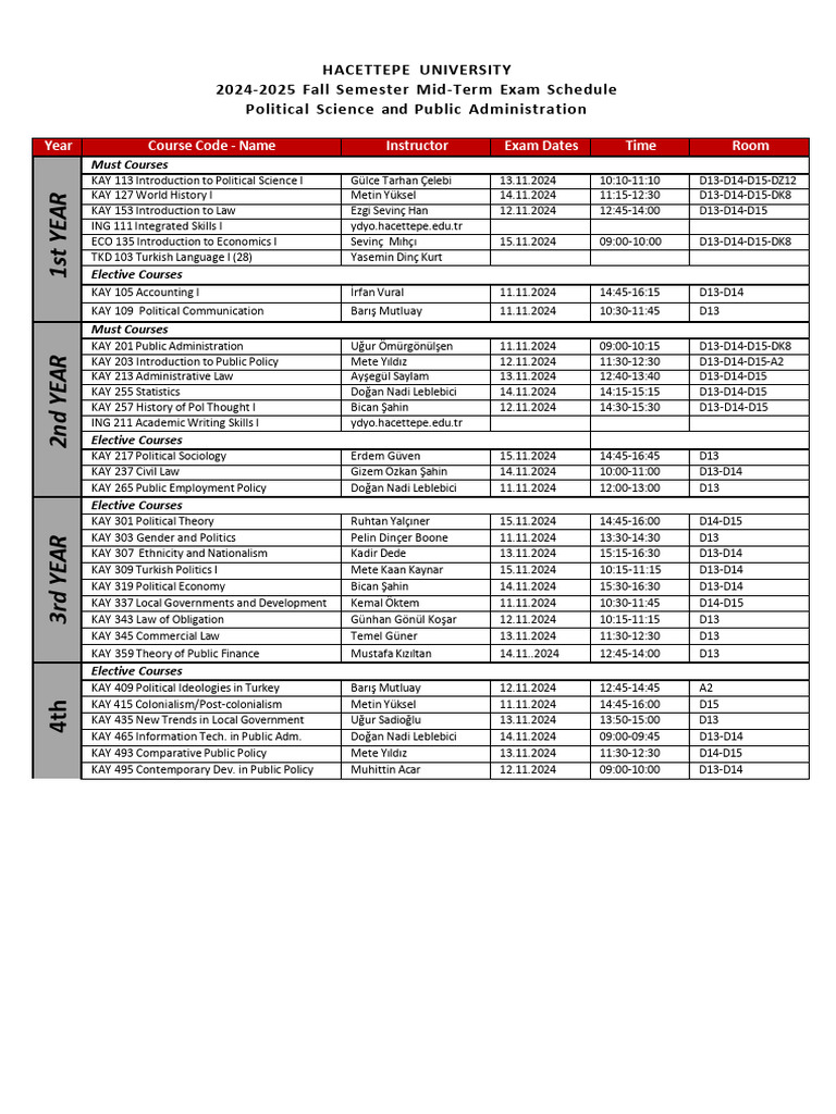 2024-2025 Fall Semester Mid-Term Exam Schedule | PDF