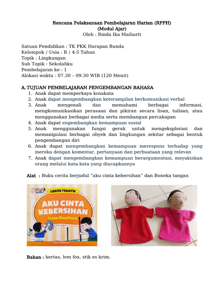 RPPH TK: Lingkungan Sekolahku | PDF
