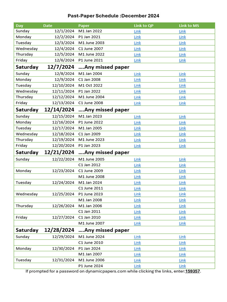 Past Paper Schedule December | PDF