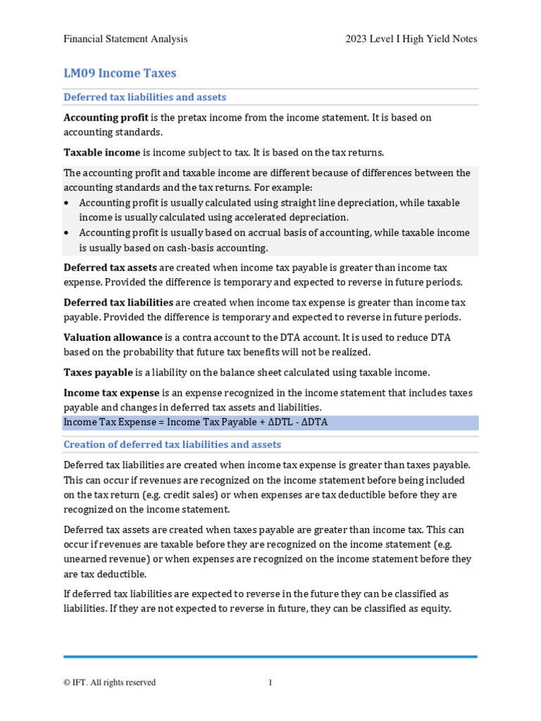 L1 FS09 High Yield Notes | PDF | Deferred Tax | Tax Expense