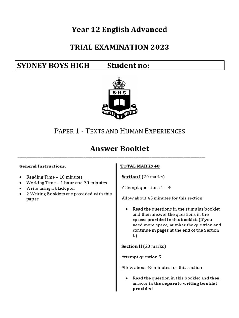 Sydney Boys 2023 English Trial Paper 1 | PDF | Catholic Church ...