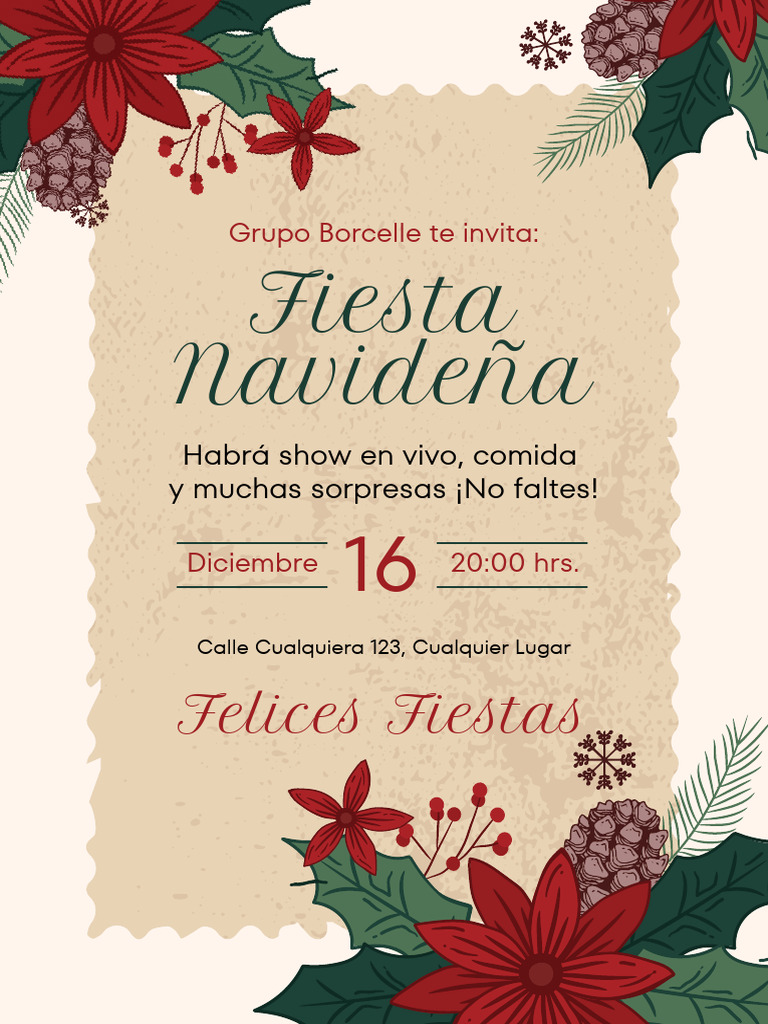 Invitación para Posada Navideña Ilustrada Moderna Elegante Beige | PDF