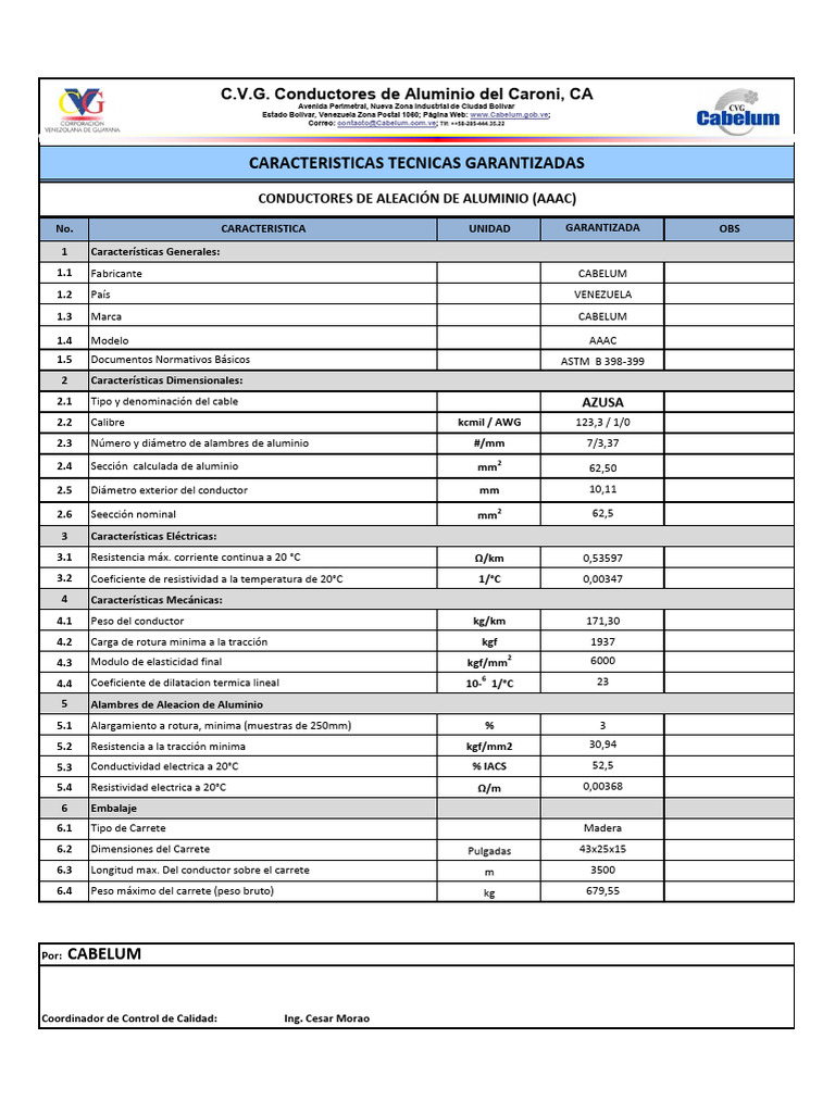 CONDUCTOR AAAC CALIBRE # 1-0 AWG AZUSA | PDF | Materiales | Ingeniería ...