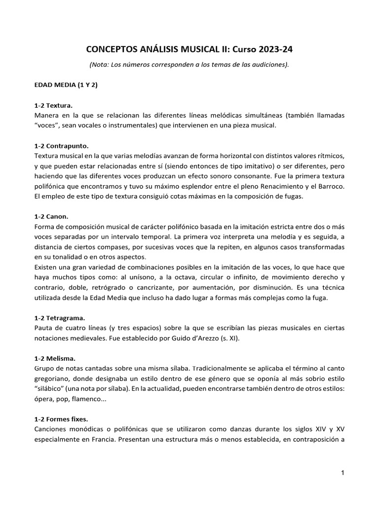 CONCEPTOS AnalisisMusical 2023-24-1 | PDF | Sonata | Aria