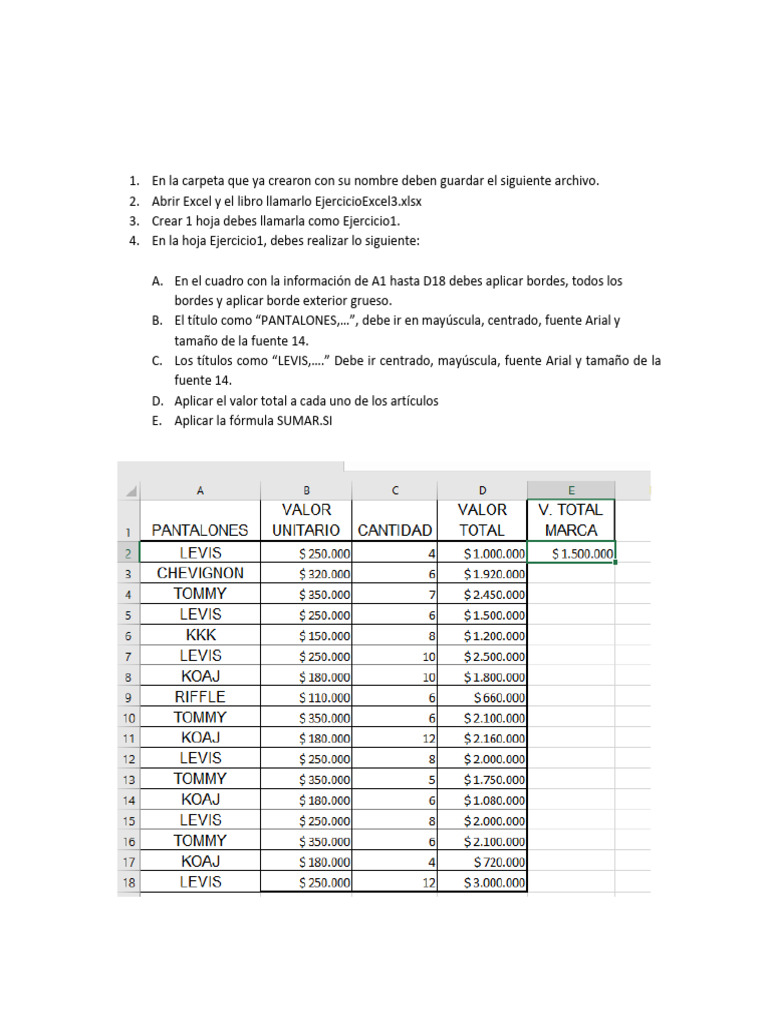 Ejercicio Excel 3. | PDF