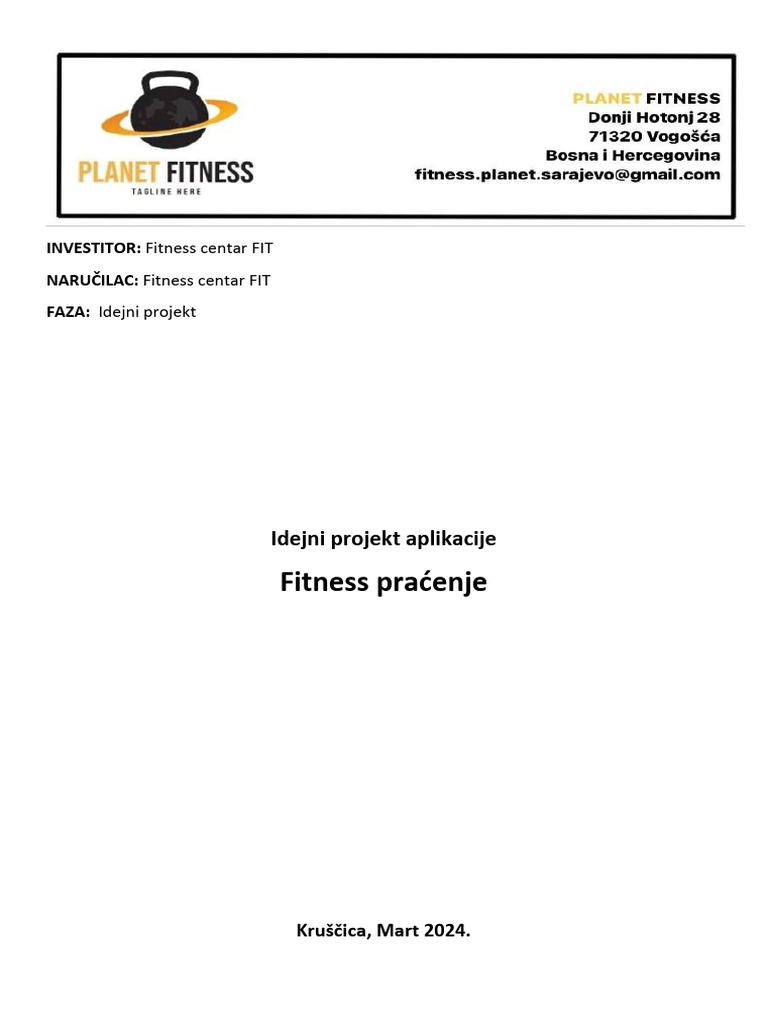 Fitness Praćenje: Idejni Projekt Aplikacije | PDF