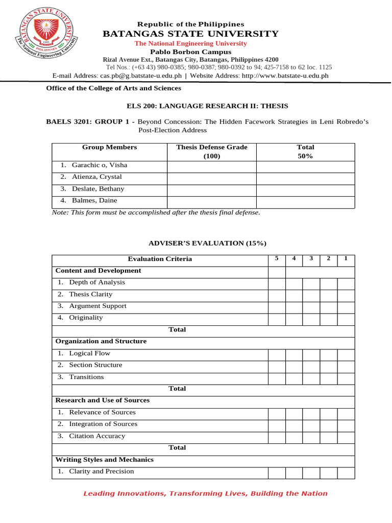 Thesis-Performance-Rating-and-Peer-Evaluation-Form | PDF | Leadership ...
