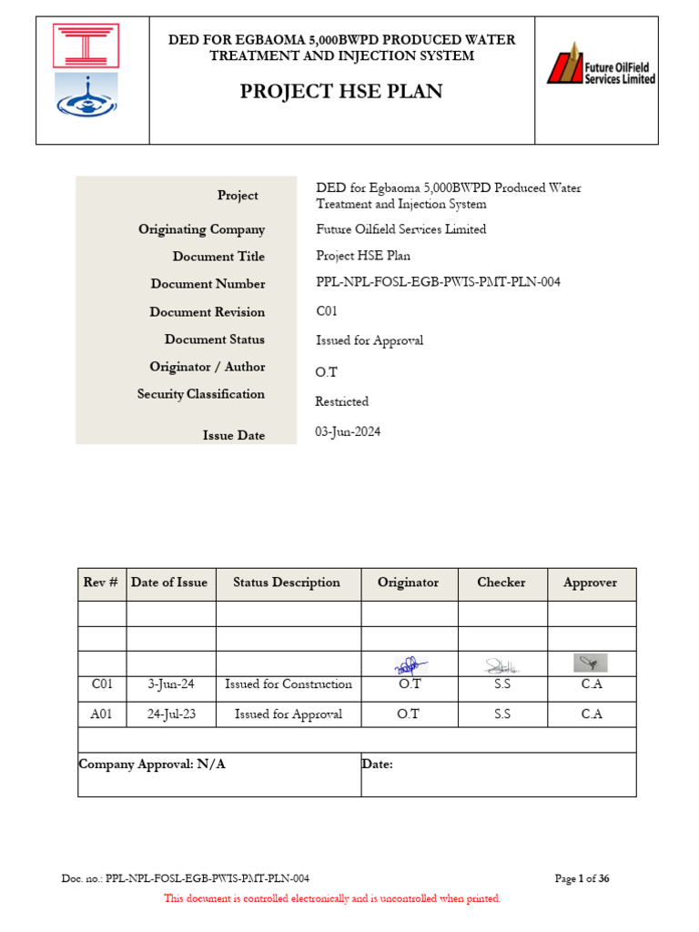 PPL NPL Fosl Egb Pwis PMT PLN 004 Project Hse Plan c01 | PDF | Fires | Occupational Safety And ...